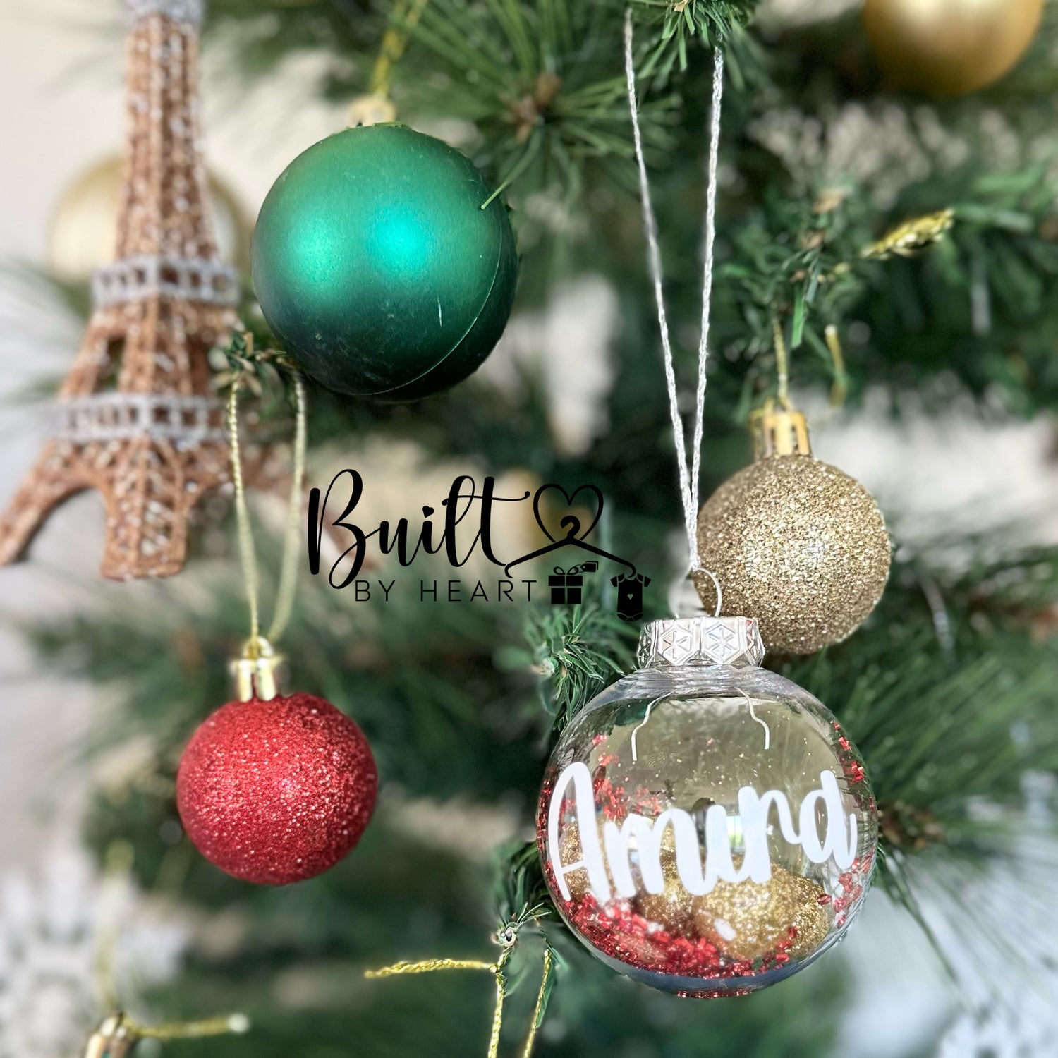 Personalised christmas baubles – built by heart